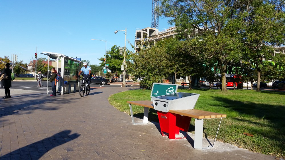 Free Charging Station/WiFi at Eastern Market Metro Plaza – “Soofa Bench ...